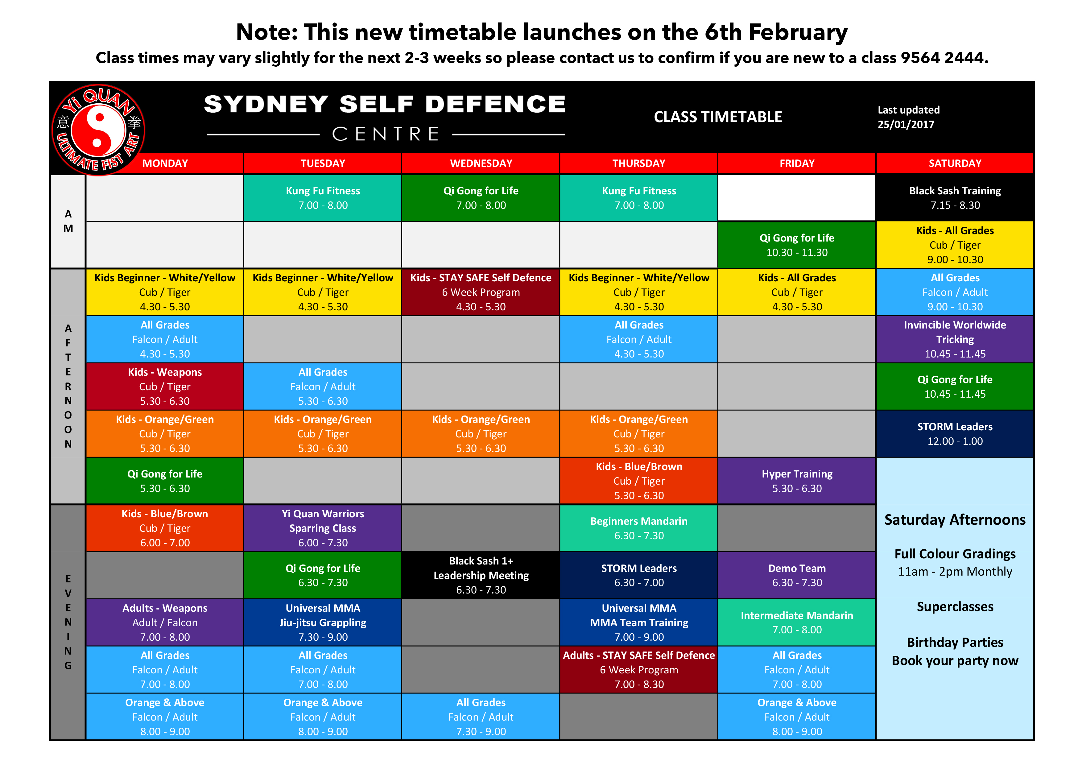 Sydney Self Defence Timetable - Sydney Self Defence Centre